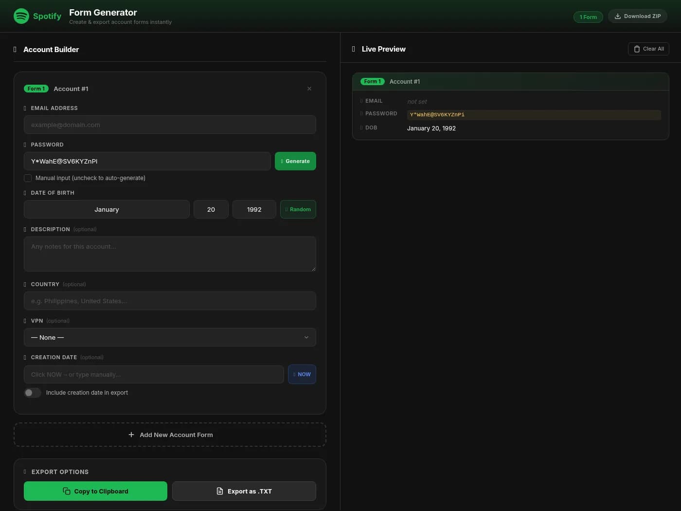 Spotify Form Generator