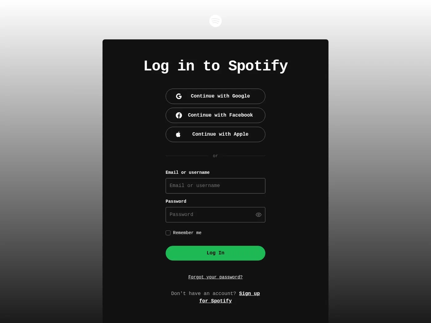 Spotify Login Clone