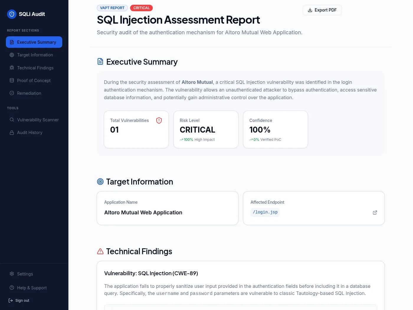 SQLi VAPT Report Generator