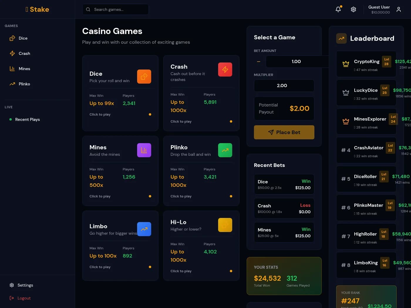 Stake Casino Clone