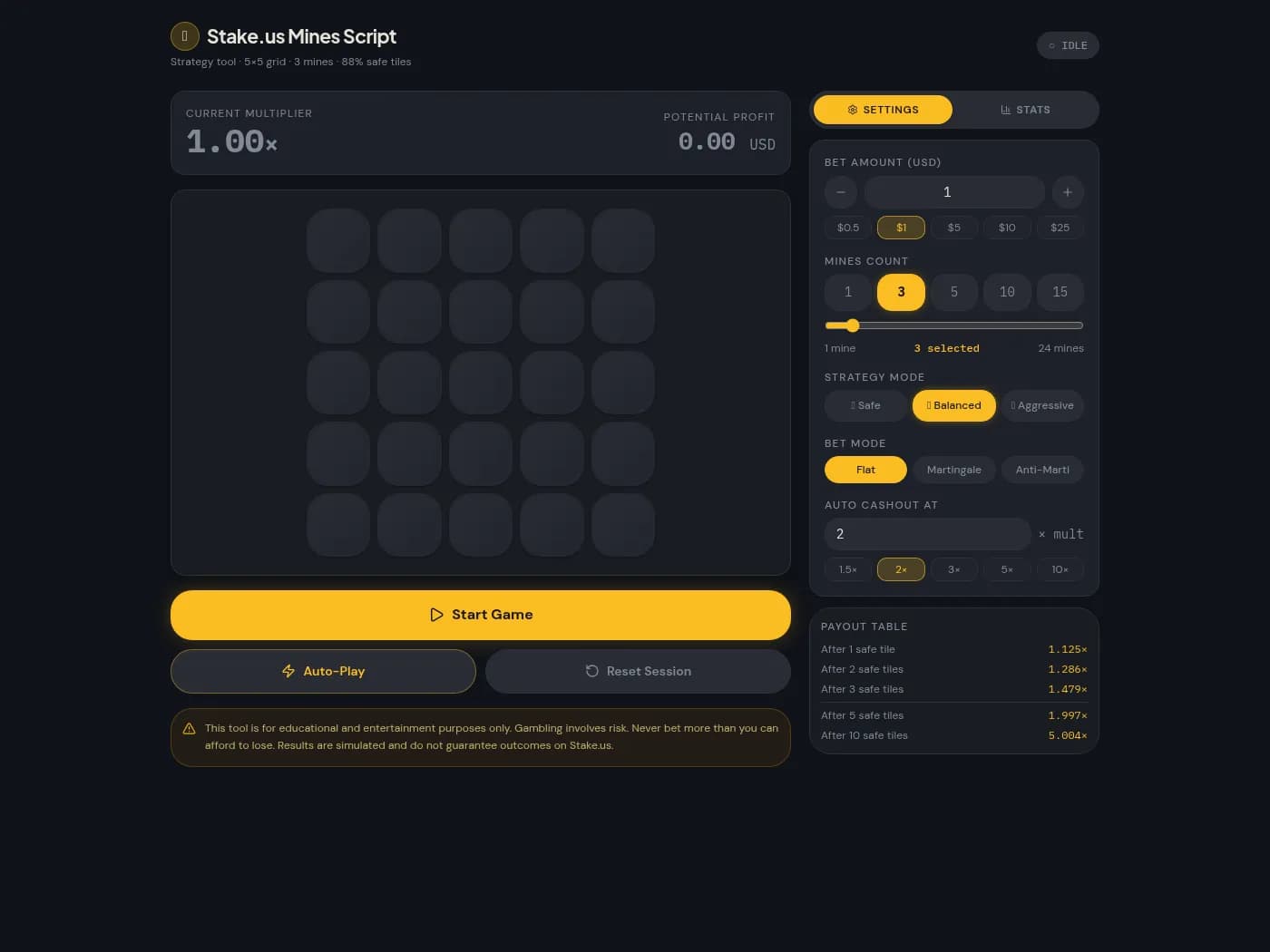 Stake.us Mining Script
