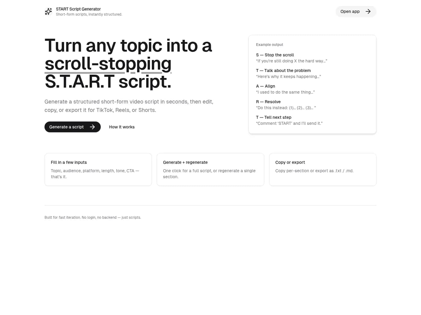 START Script Generator