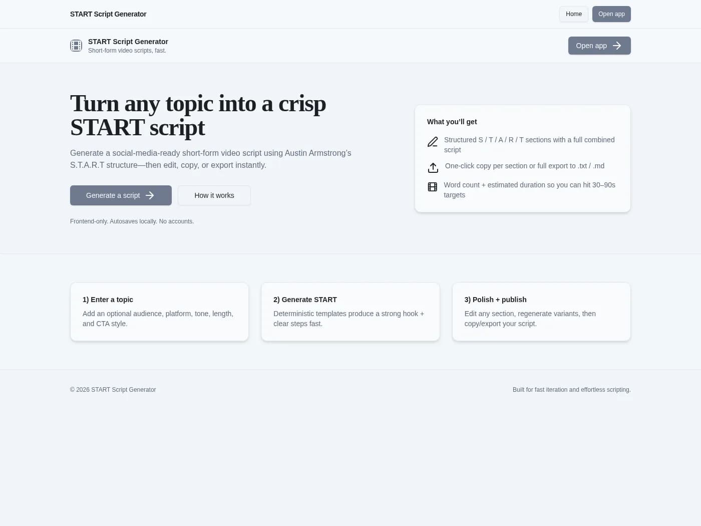 START Script Generator