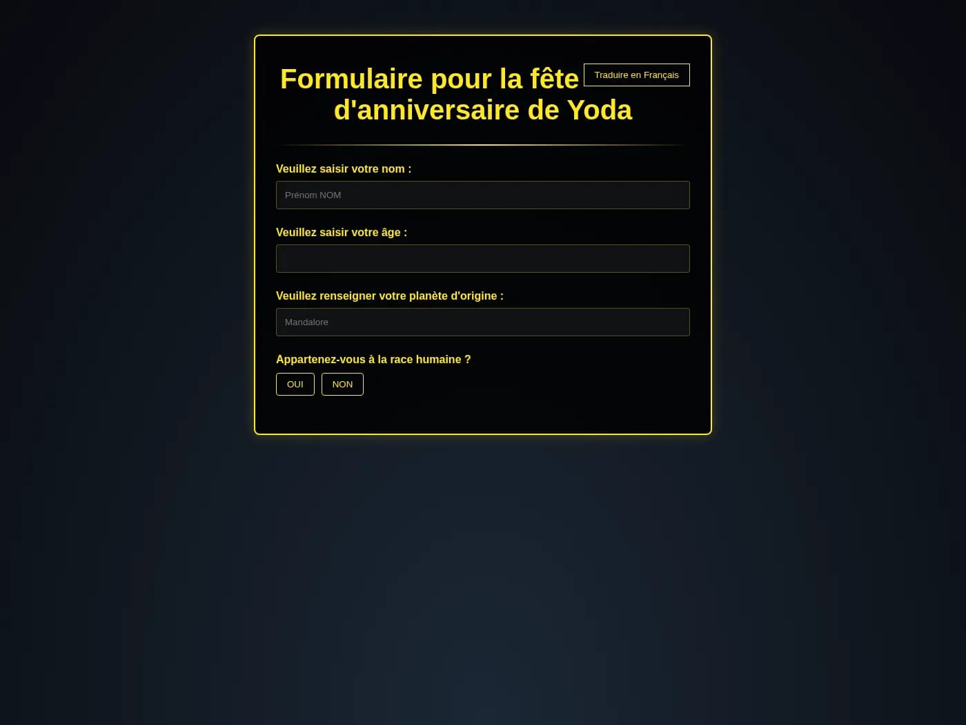 Star Wars Wedding Form