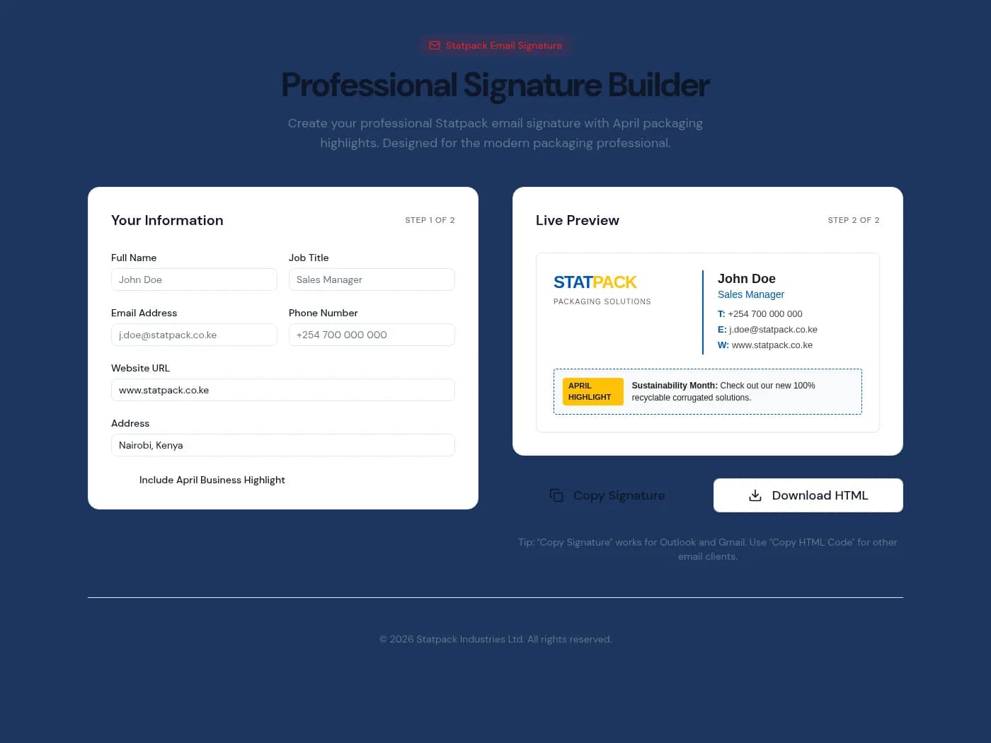 Statpack Email Signature