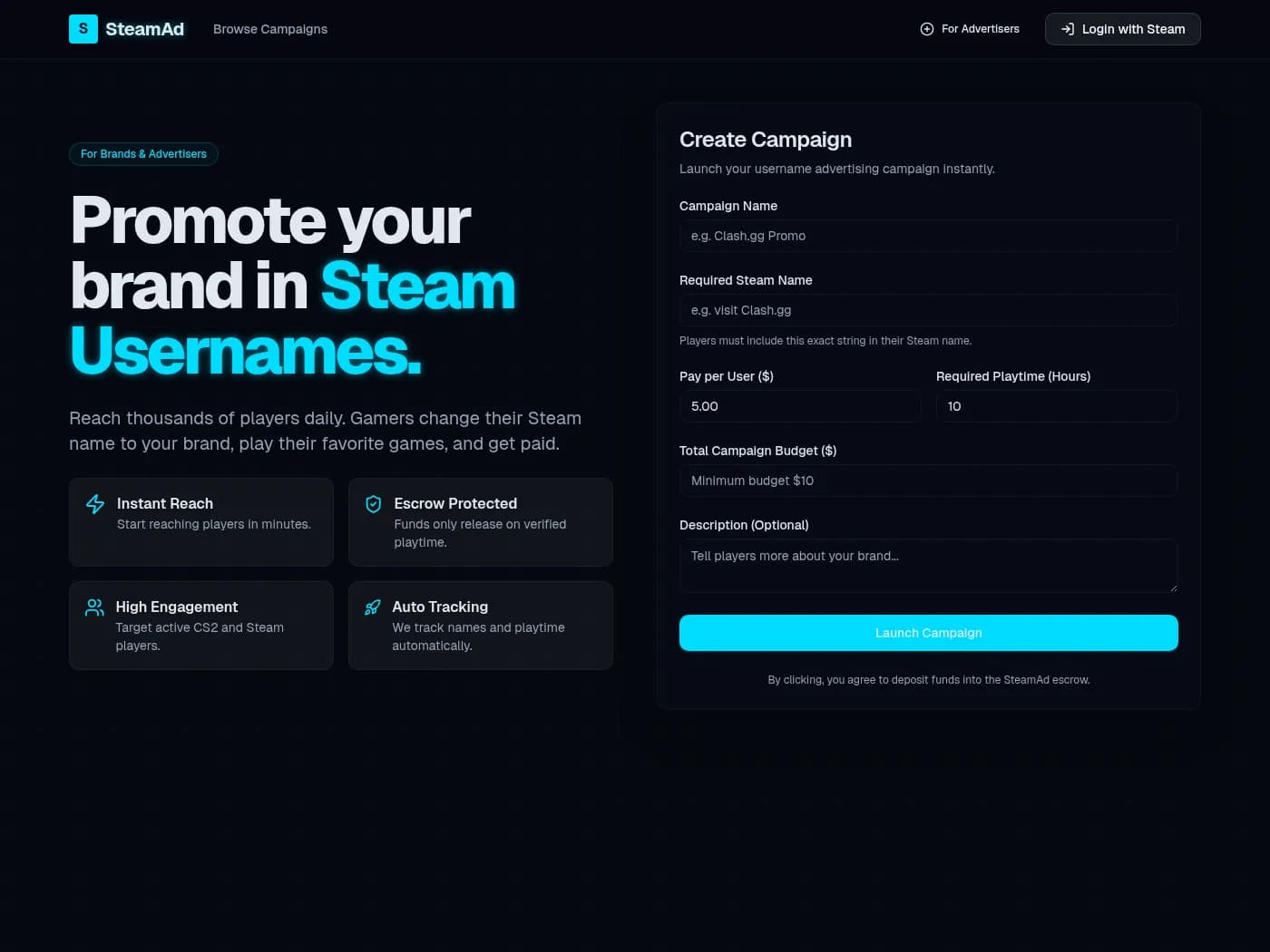 SteamUsername Ad Platform