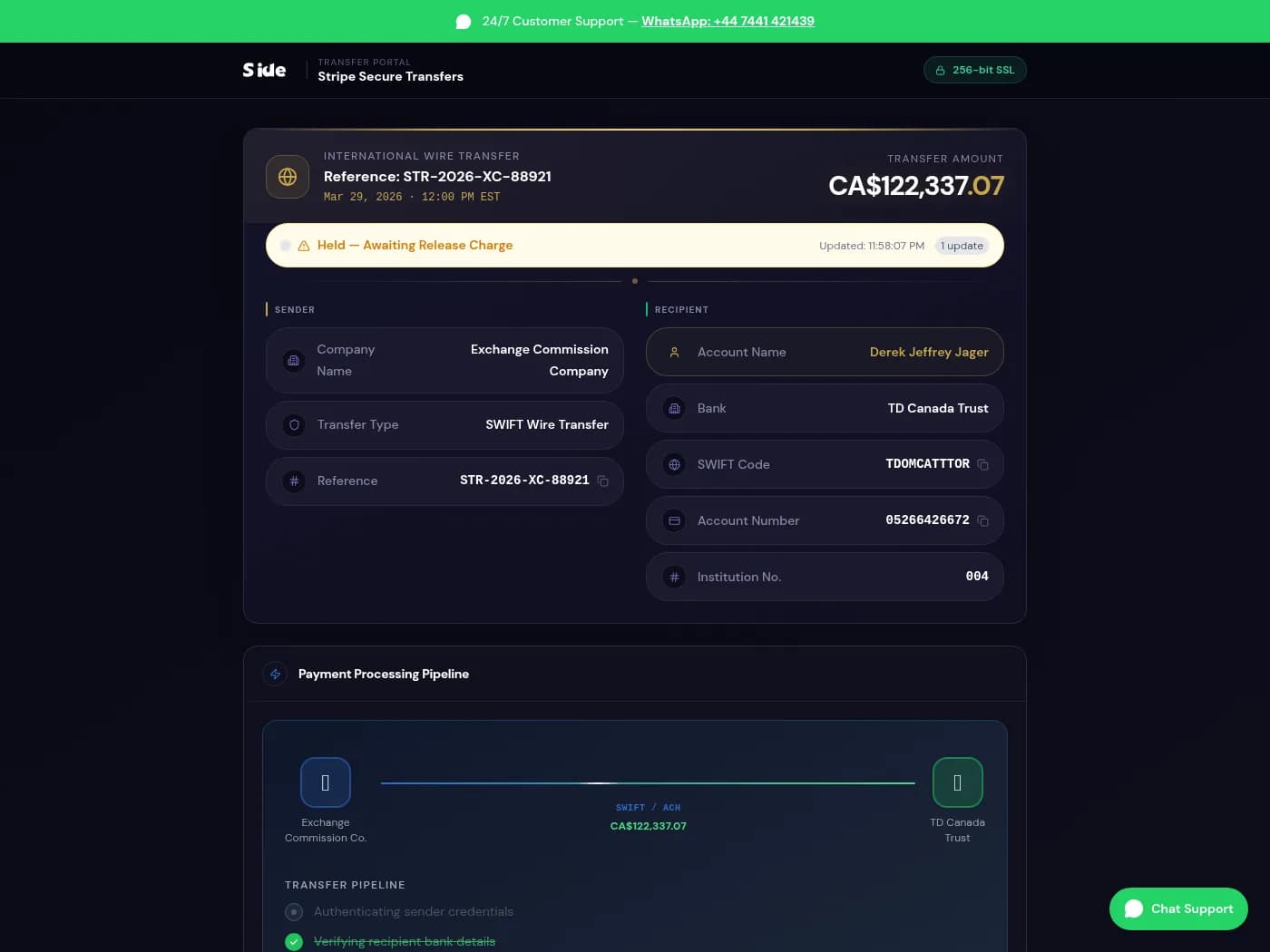 Stripe Bank Transfer Portal