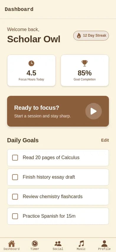 Study Owl Focus App