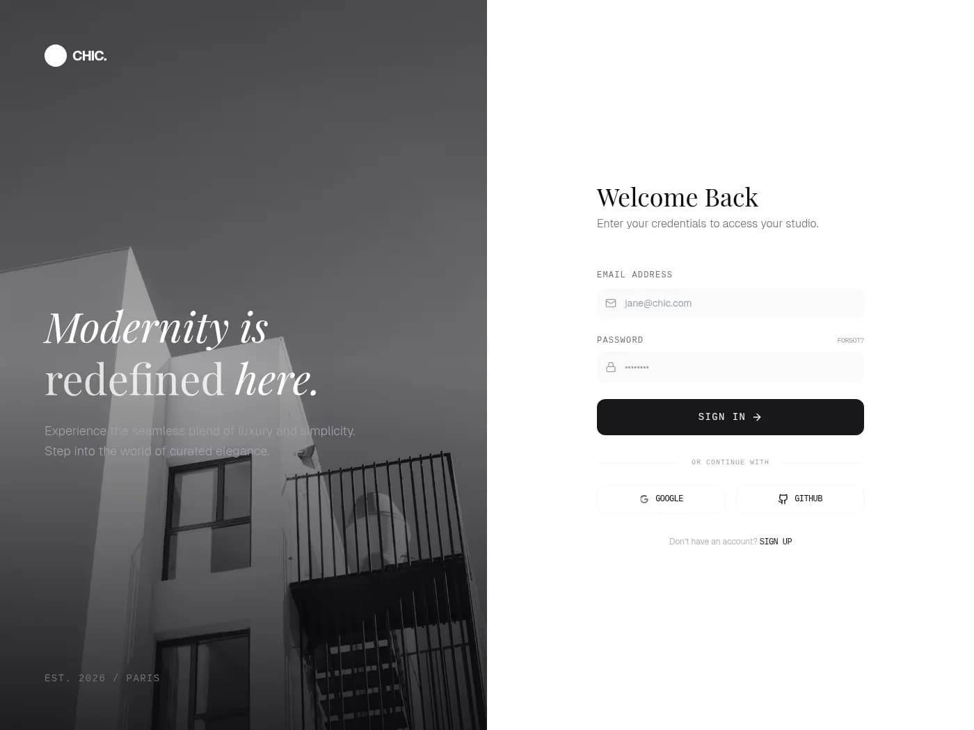 Chic Login Page
