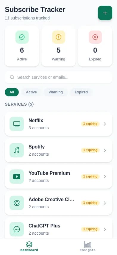 Subscribe Tracker Mobile