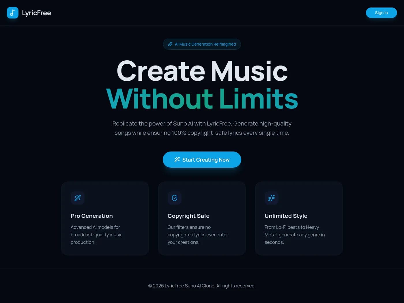 LyricFree Suno AI Clone
