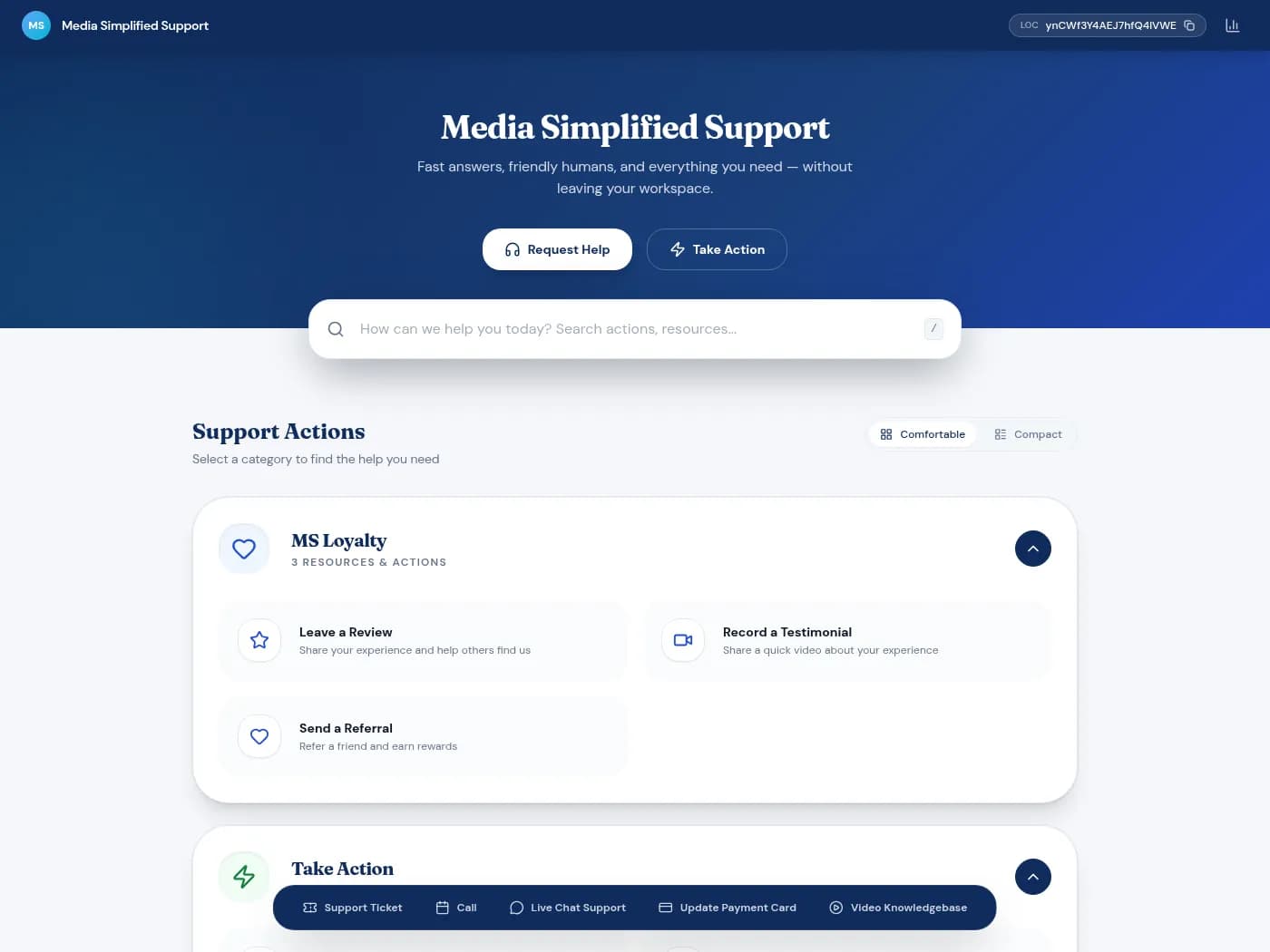 Simplified Support Hub