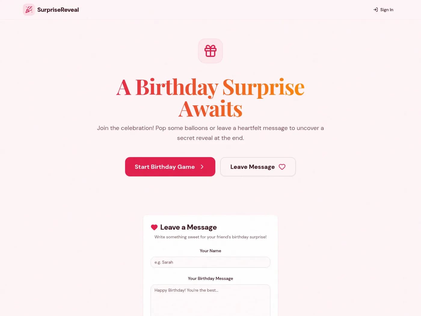Surprise Reveal Game
