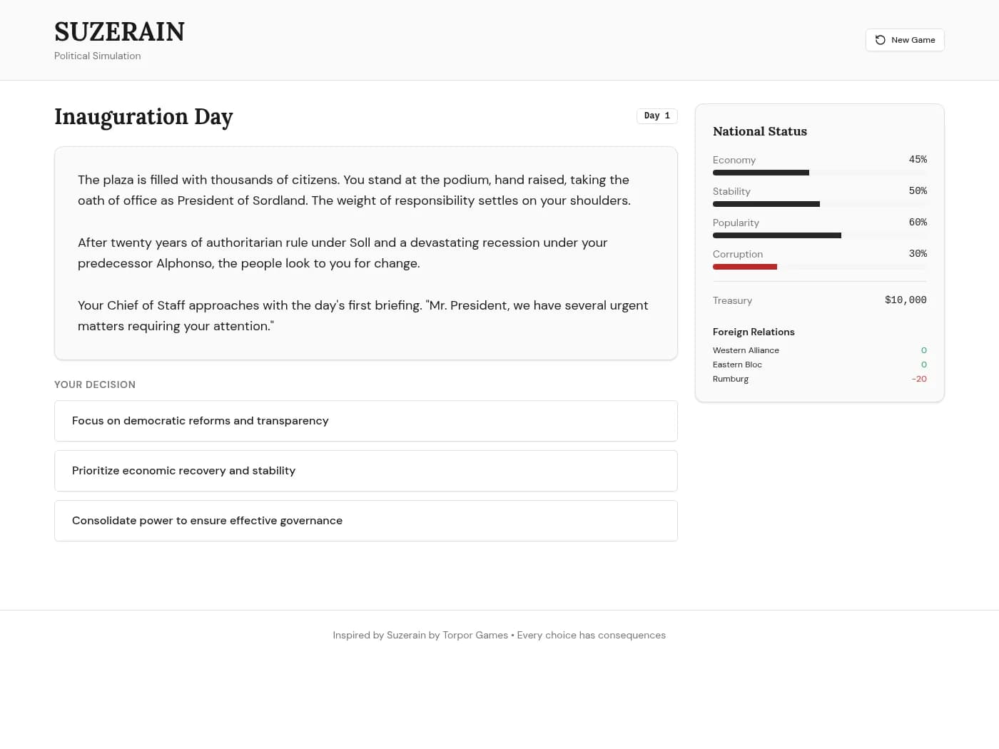 Suzerain Game Clone