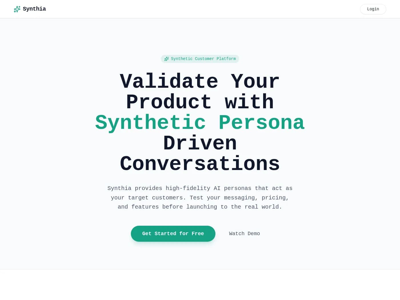 Synthia Synthetic Customer Platform