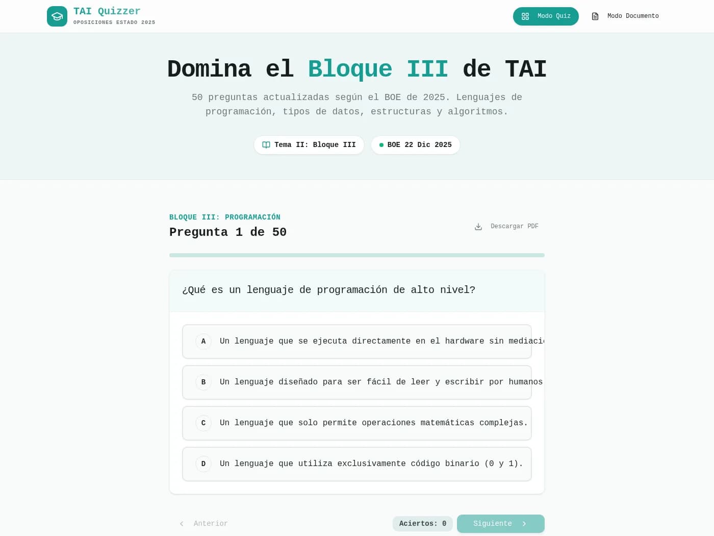 Oposiciones TAI Quizzer