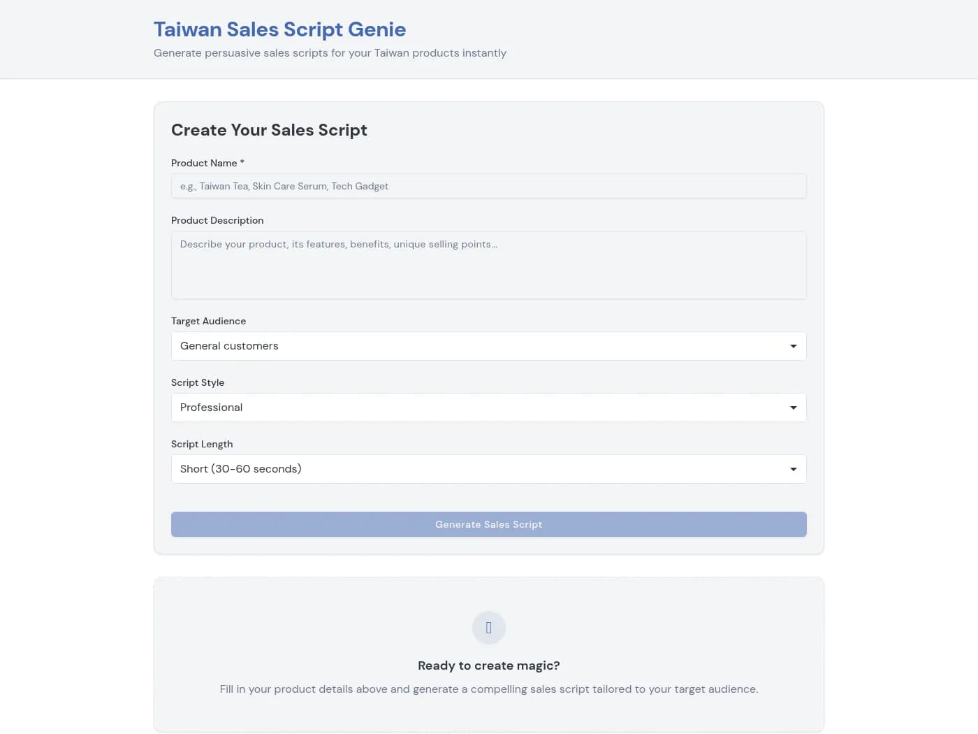 Taiwan Sales Script Genie