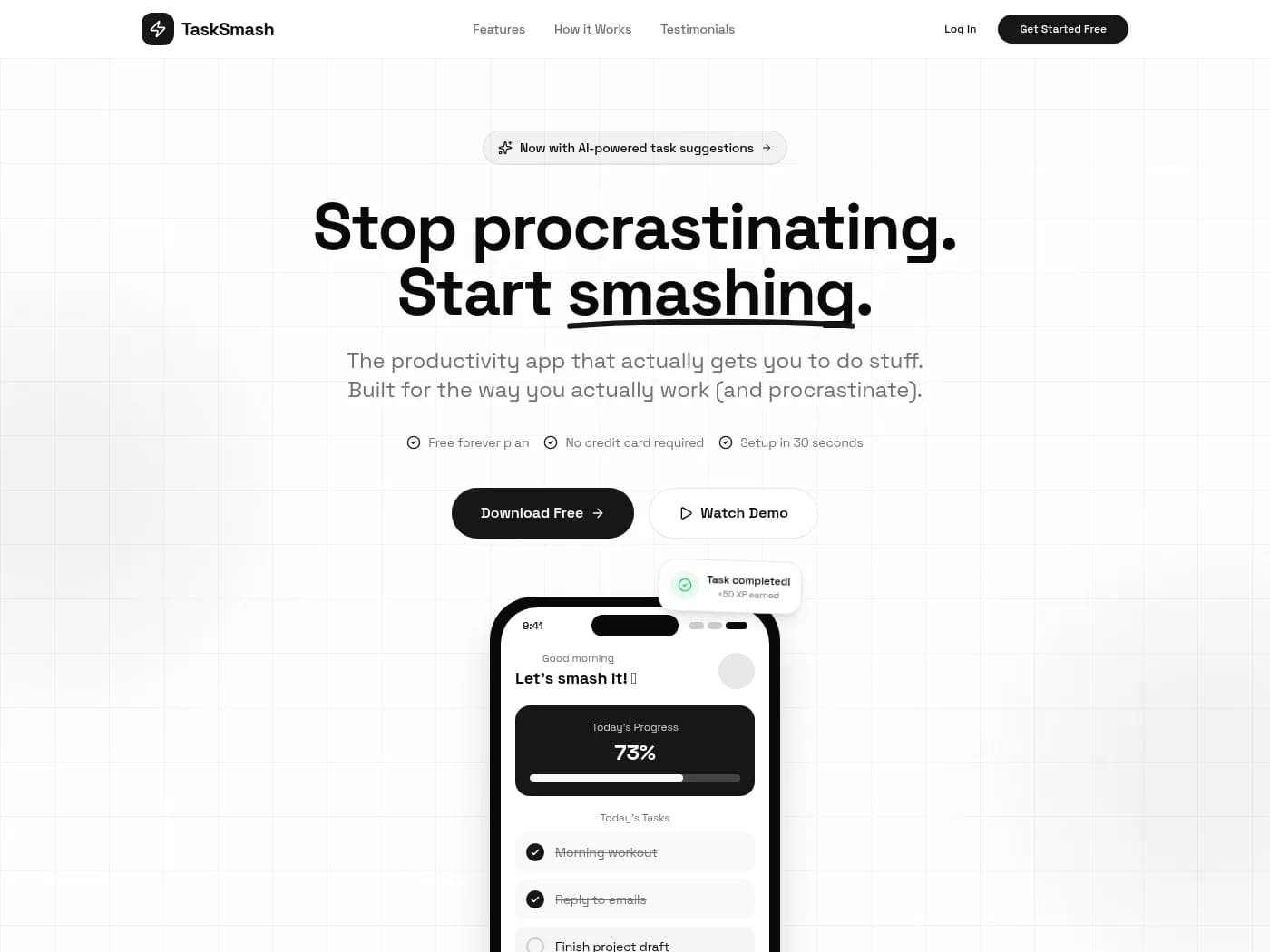 TaskSmash Landing Page