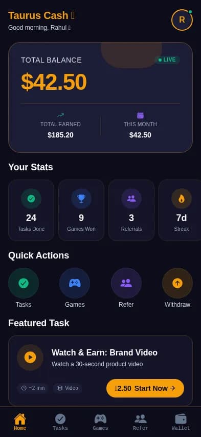 Taurus Cash Earning App