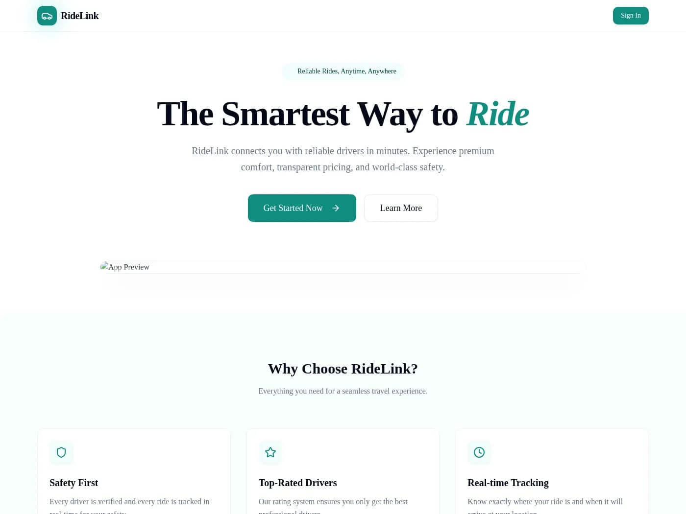 RideLink Taxi App