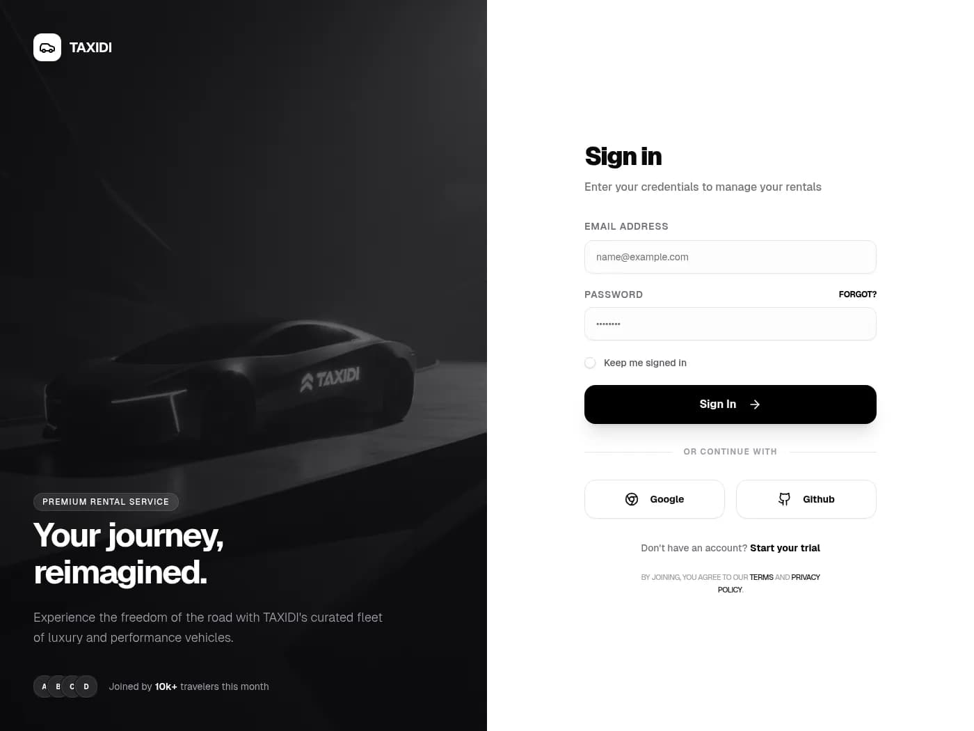 Taxidi Login UI