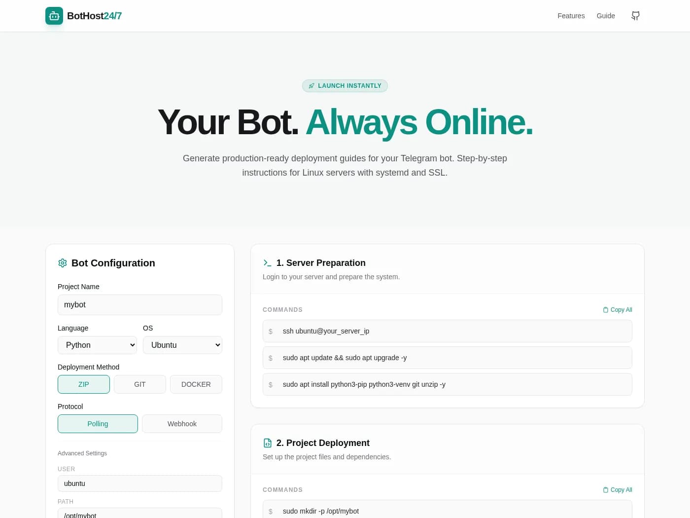 24/7 Telegram Bot Hosting