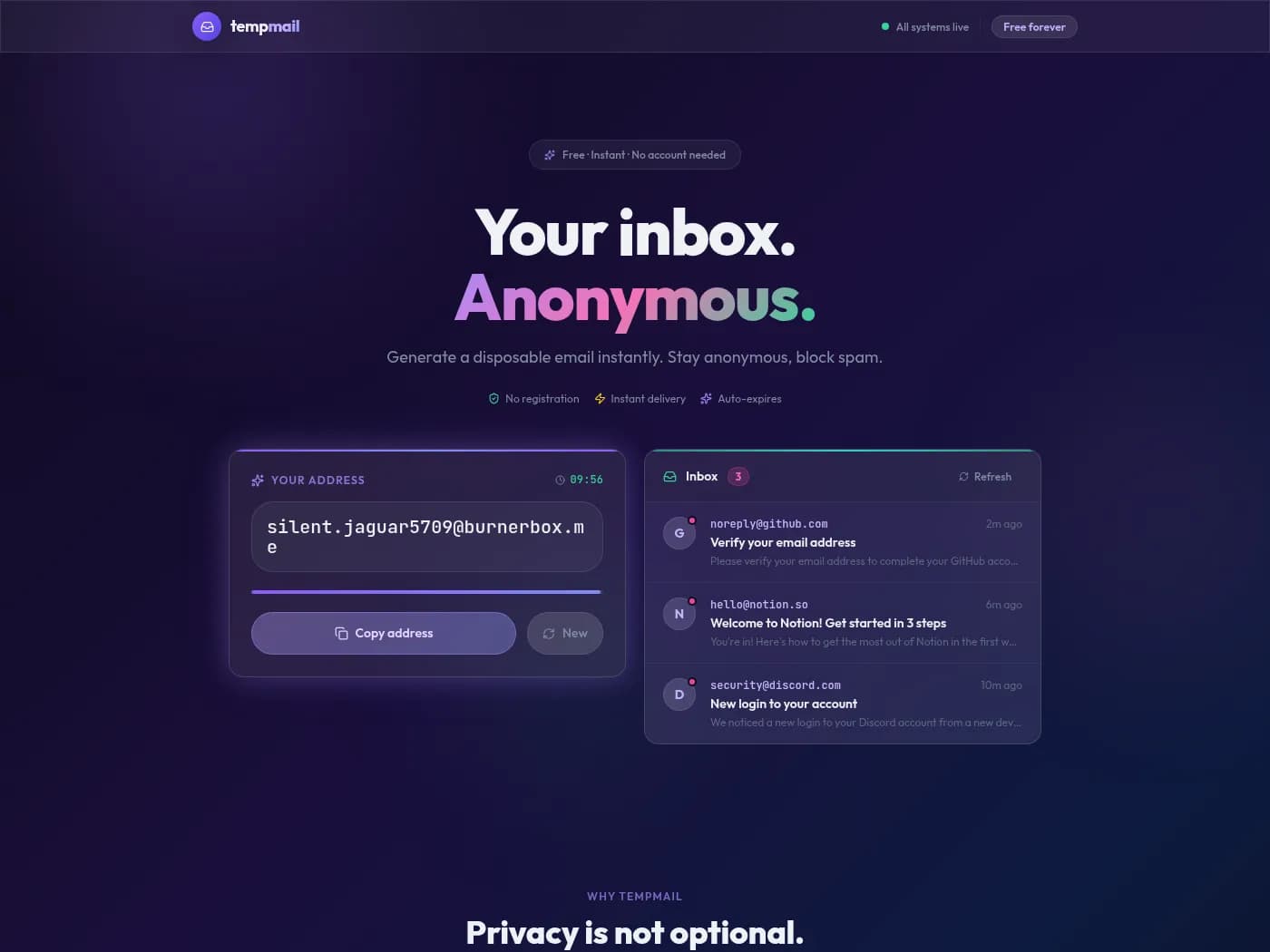 TempMail Web Portal
