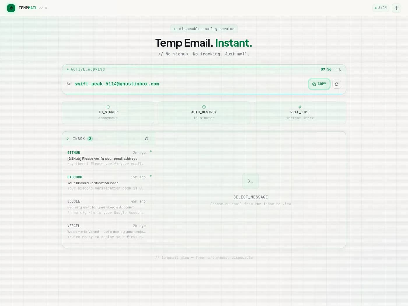 TempMail Glow