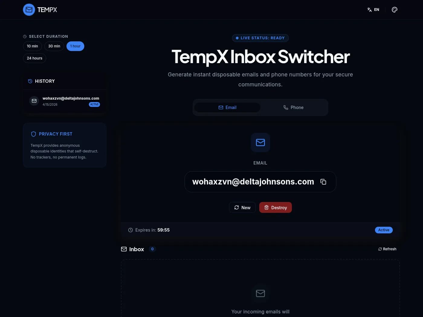 TempX Inbox Switcher