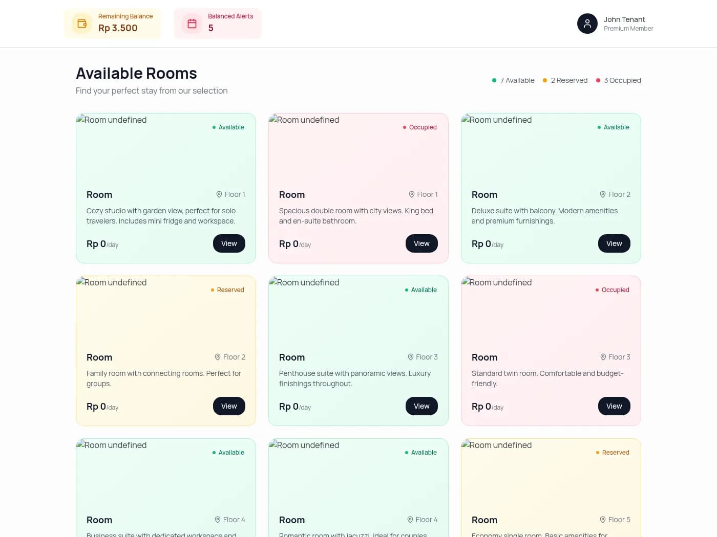 Tenant Room Dashboard