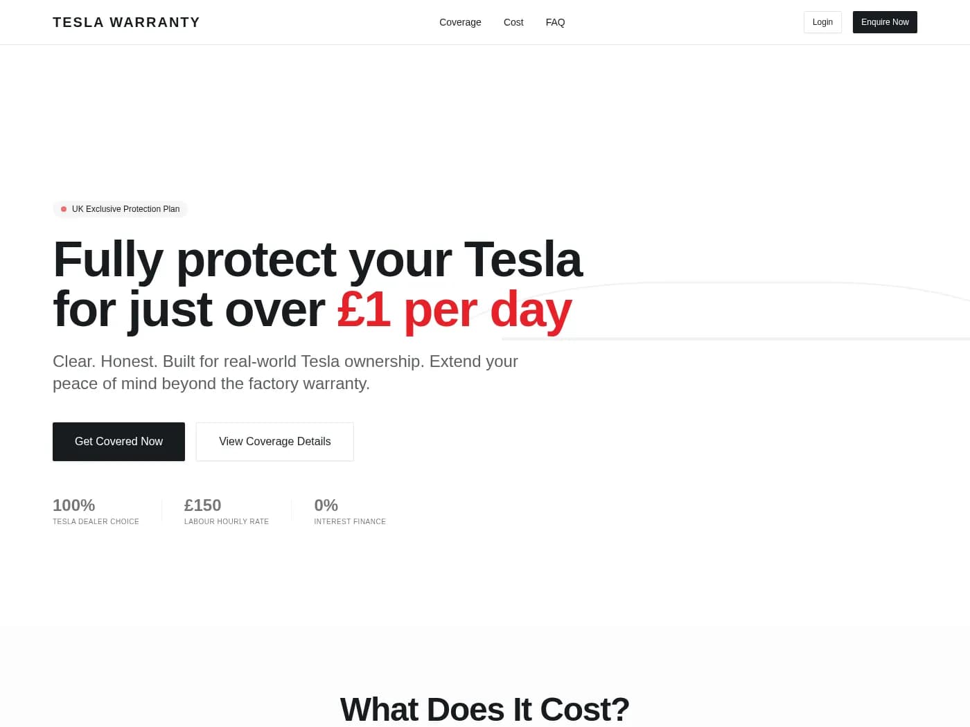 Tesla Warranty Landing Page