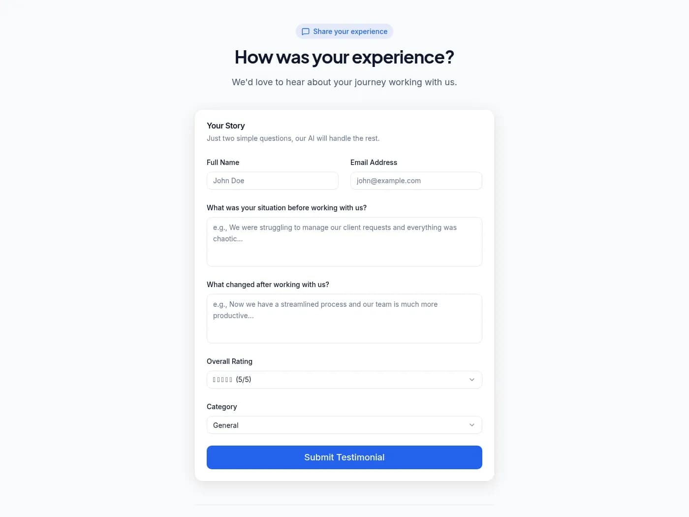 Testimonial AI Wall
