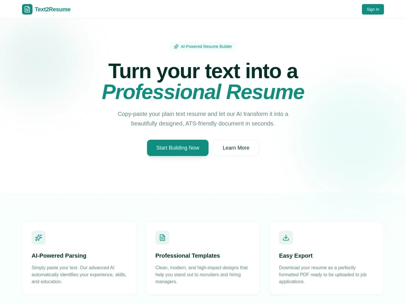 Text2Resume Builder