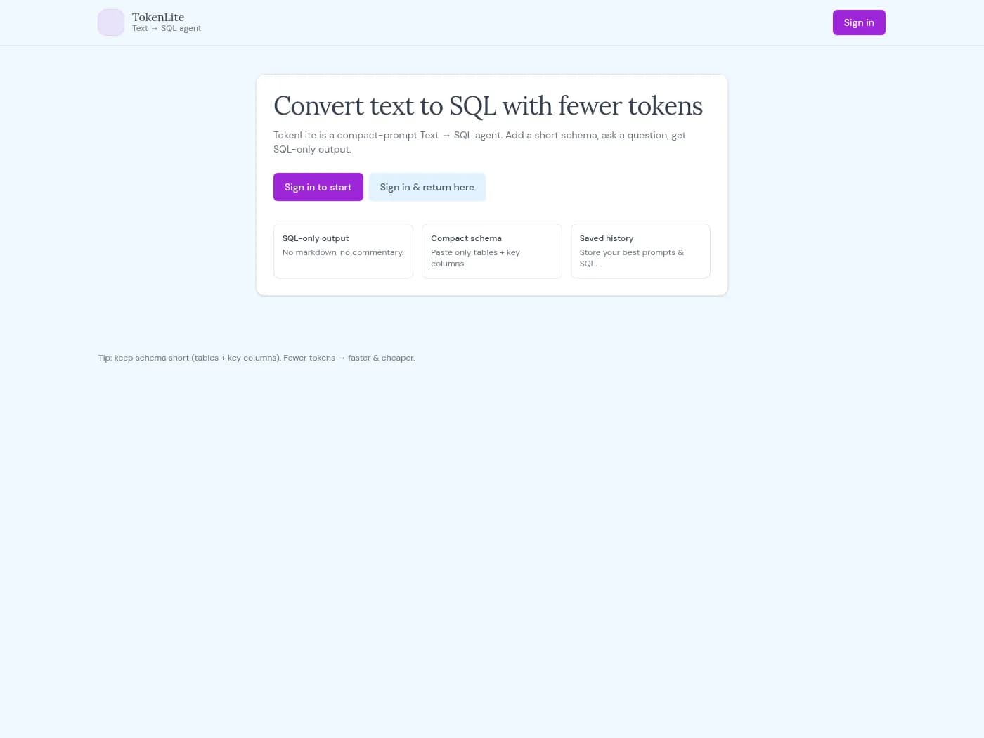 TokenLite SQL Agent