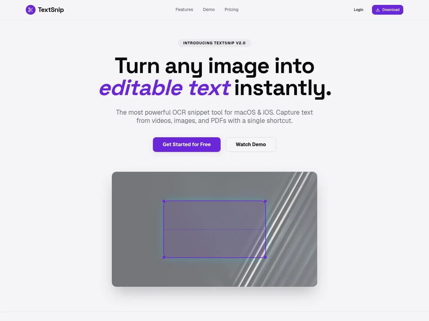 TextSnip Landing Page