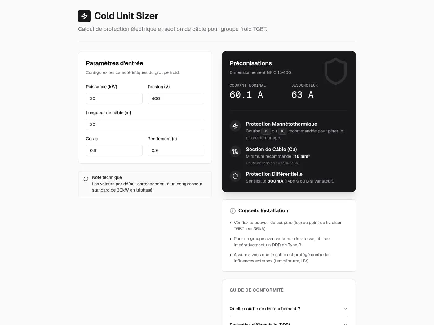 TGBT Cold Unit Sizer