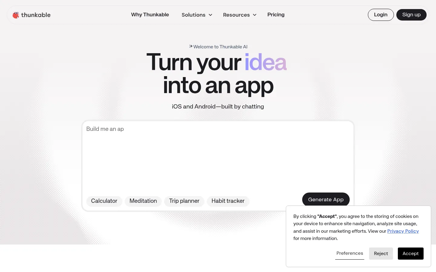 Thunkable homepage