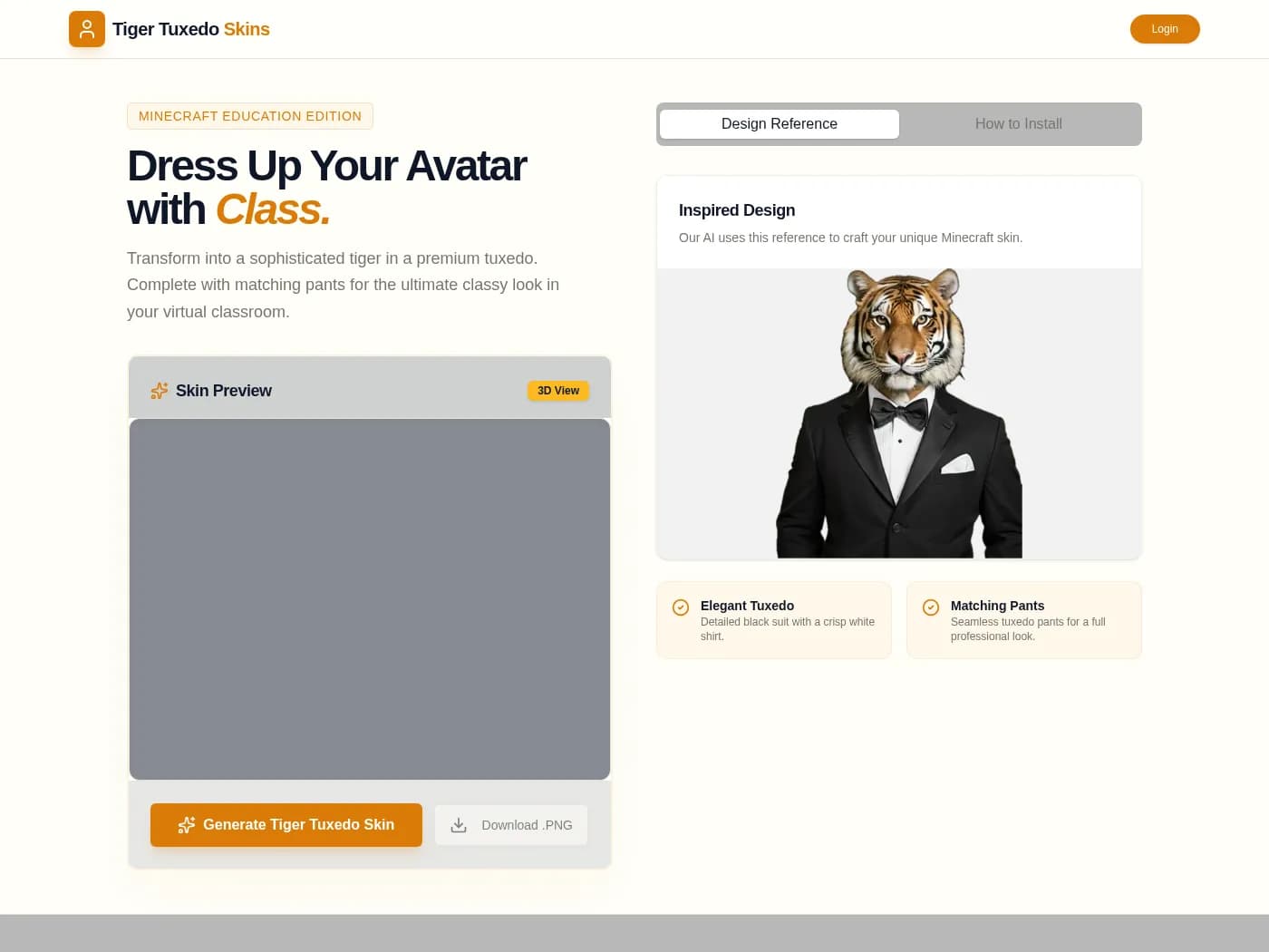 Tiger Tuxedo Minecraft Skin