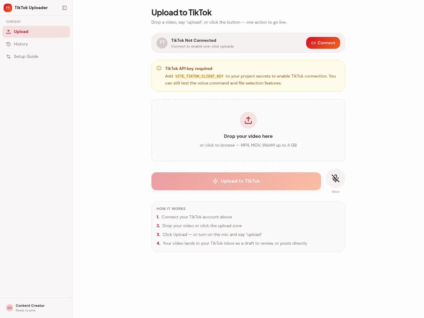 One-Click TikTok Uploader