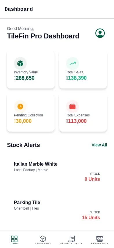 TileFin Pro Dashboard