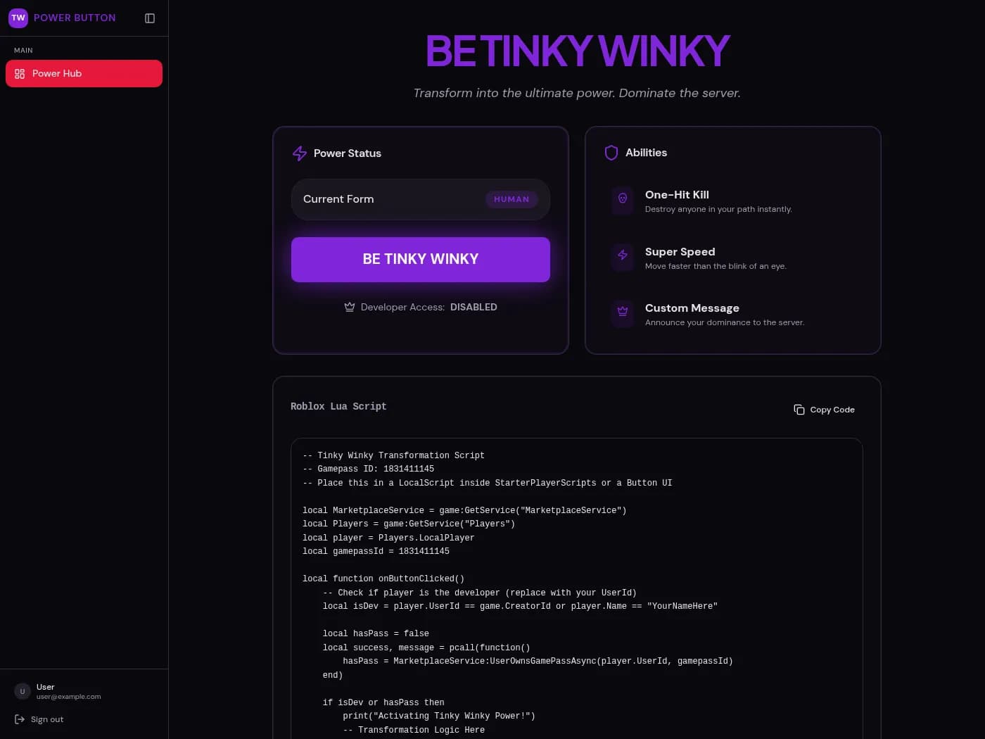 Tinky Winky Power Button