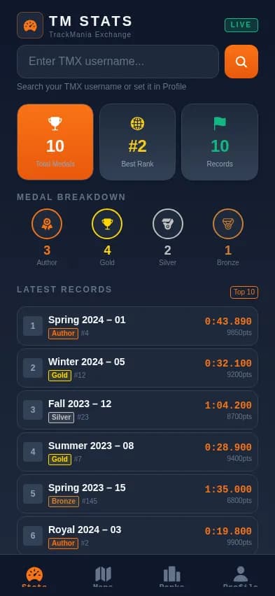 TrackMania Stat Connect