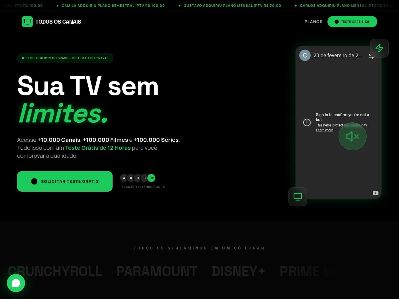 Todos os Canais Landing Page