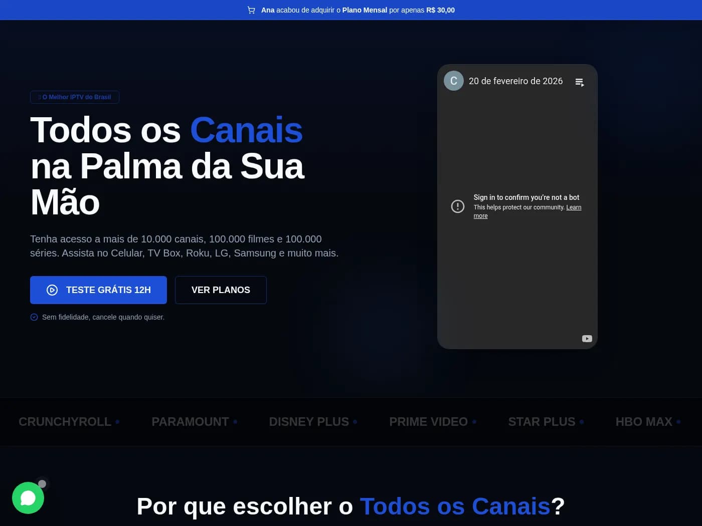 Todos os Canais Landing