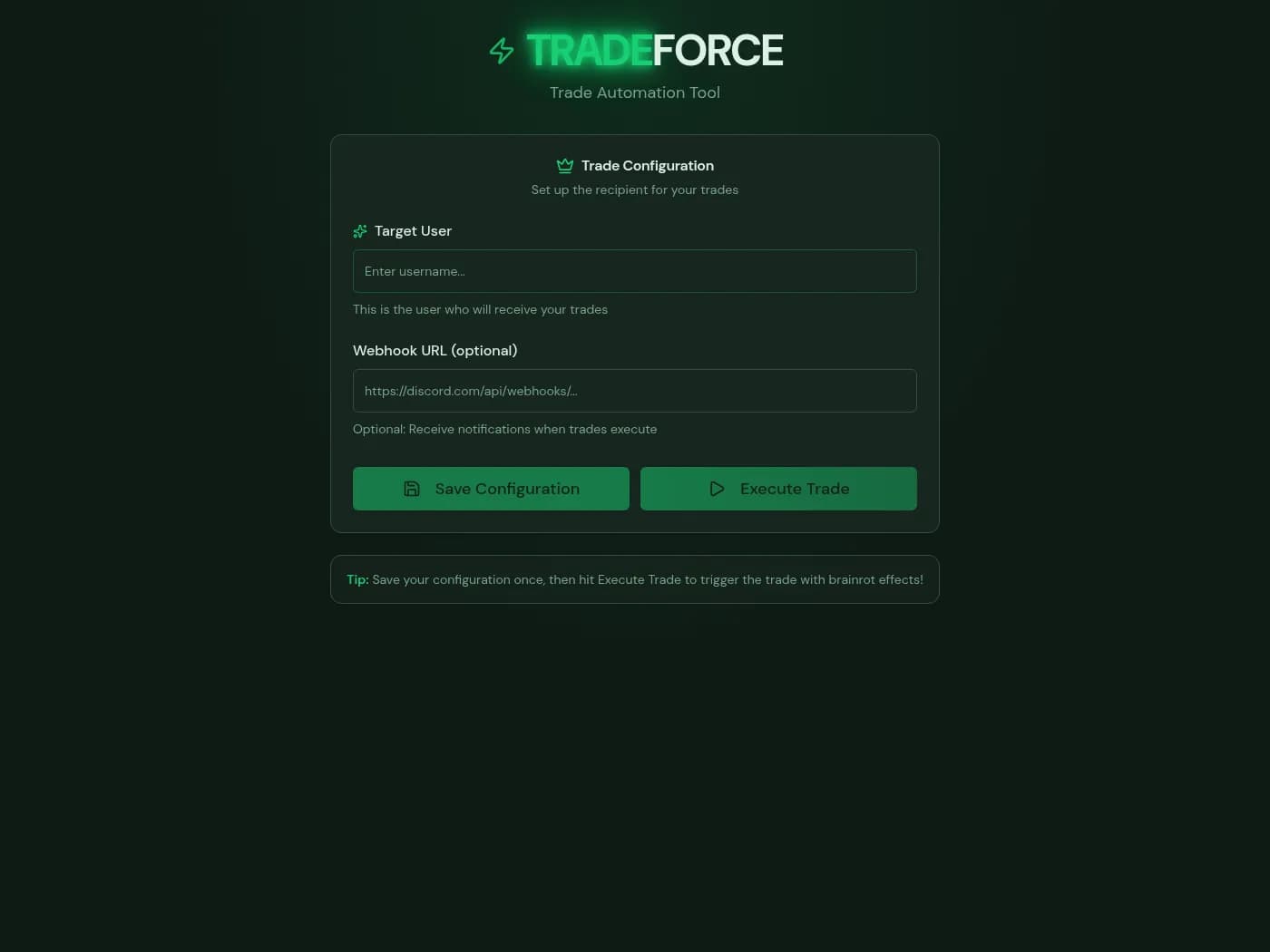 TradeForce Webhook Tool