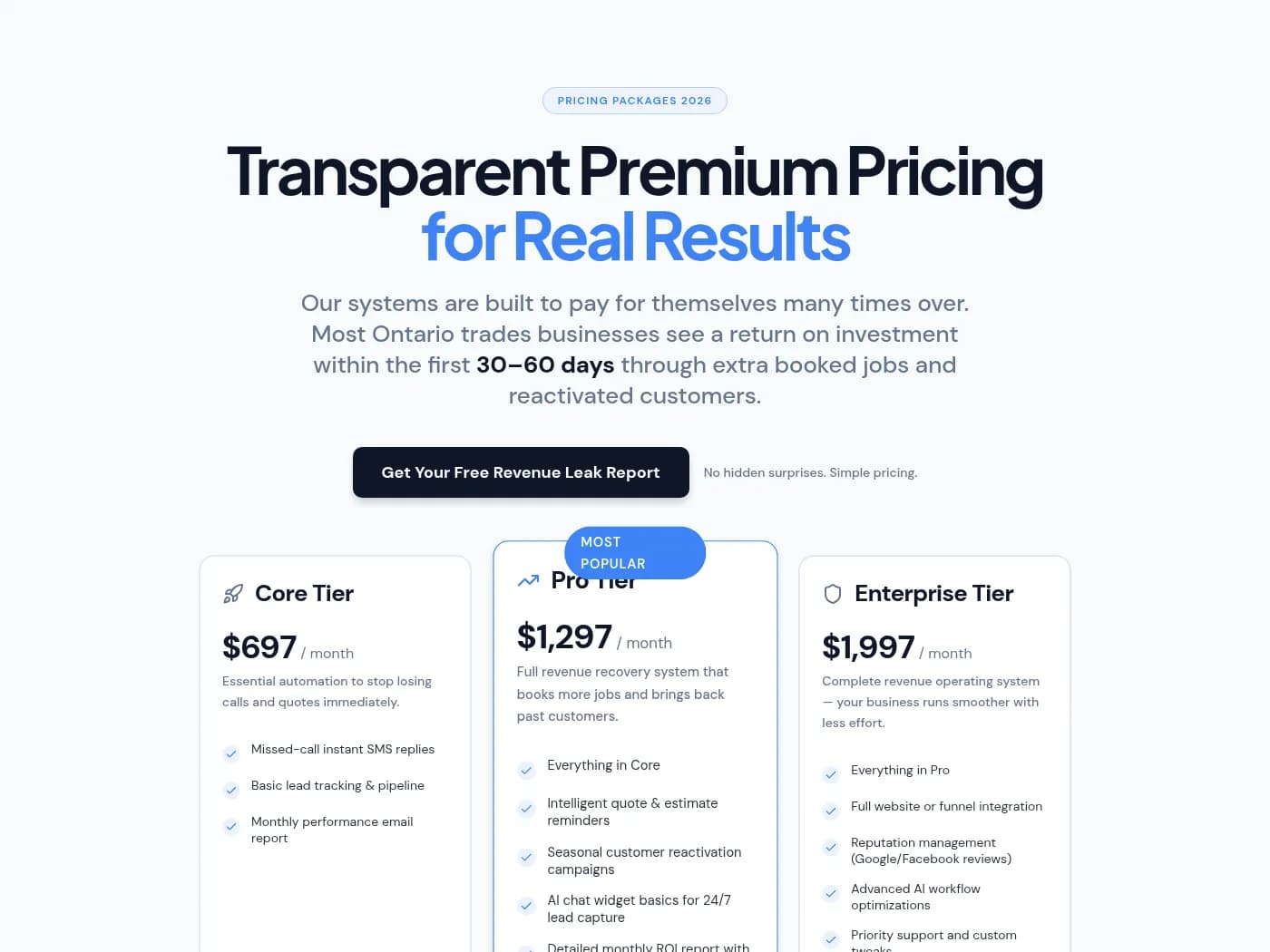Trades Pricing Page Pro