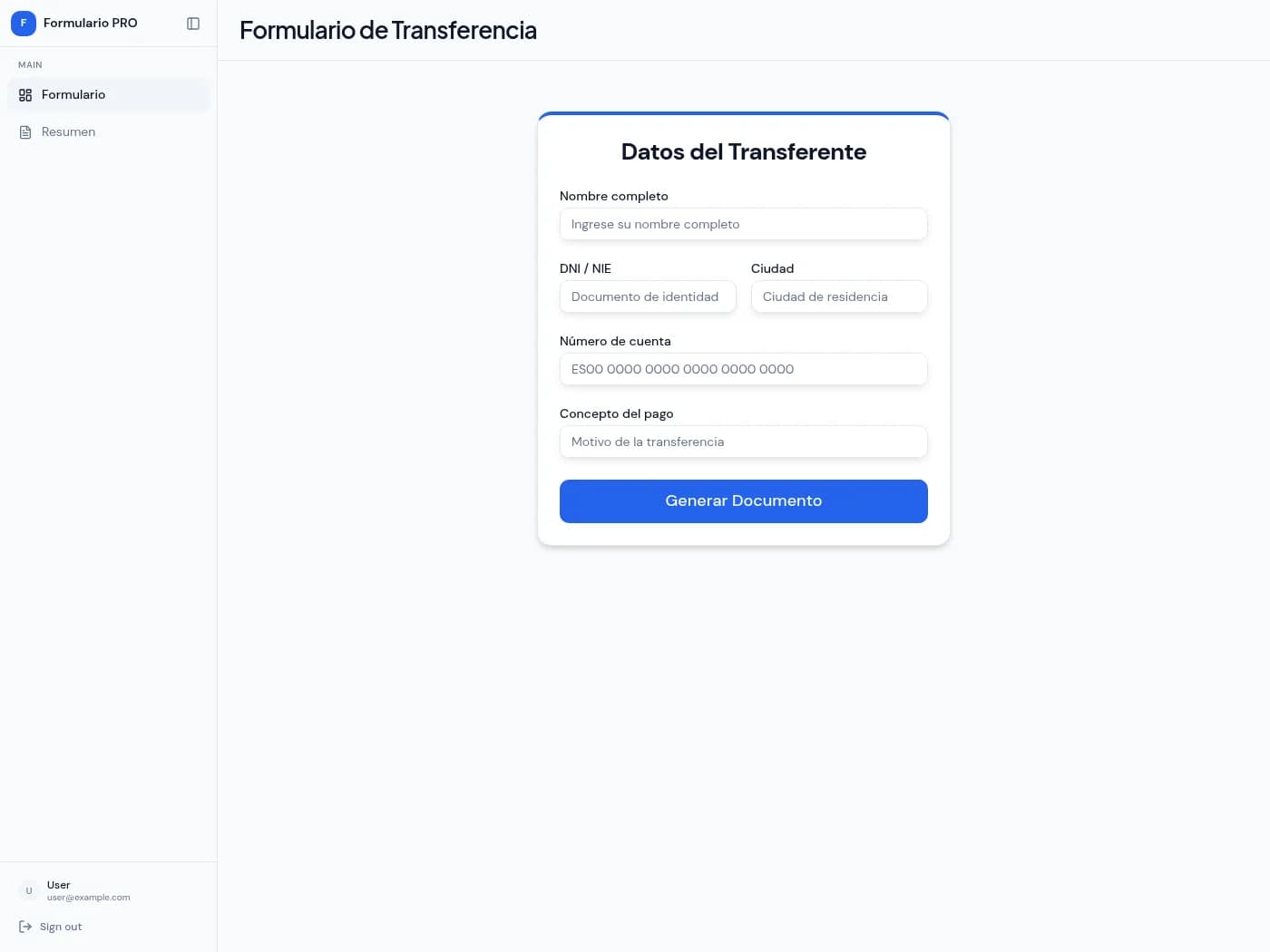 Formulario Transferencia PRO