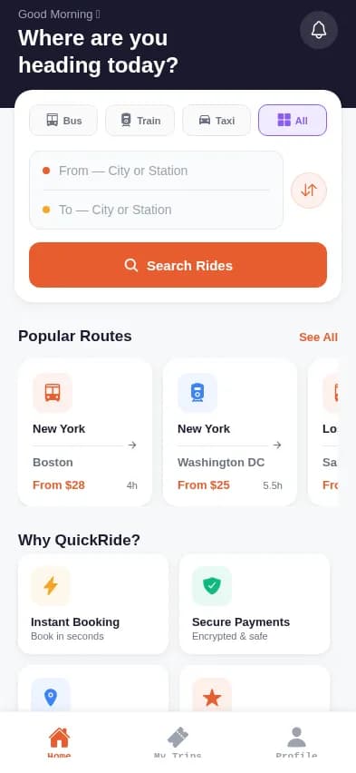 QuickRide Booking App