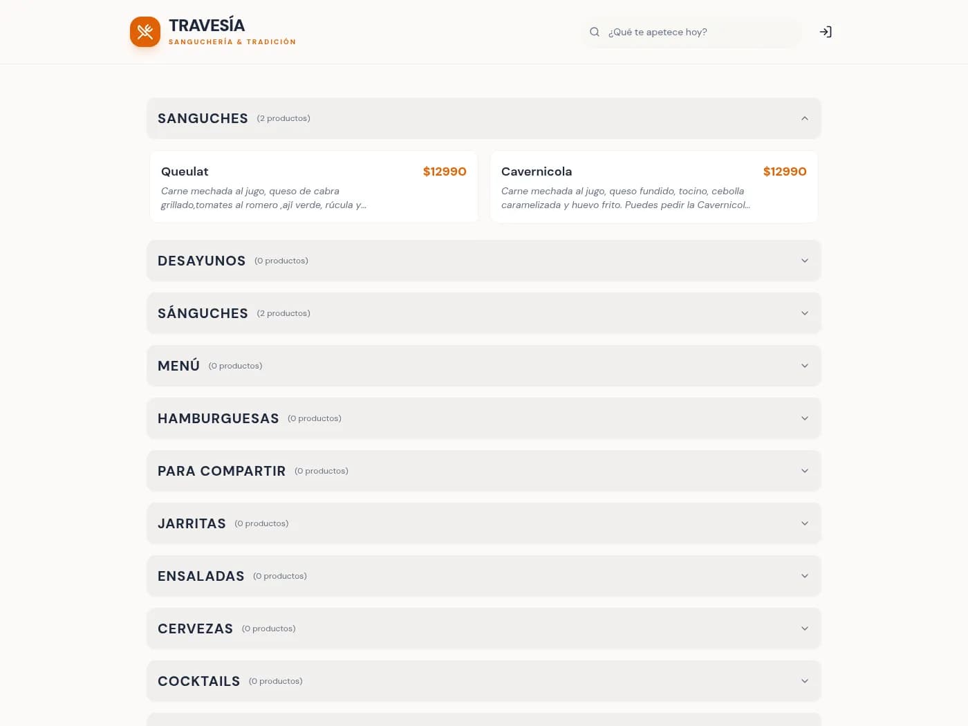 Travesía Menu