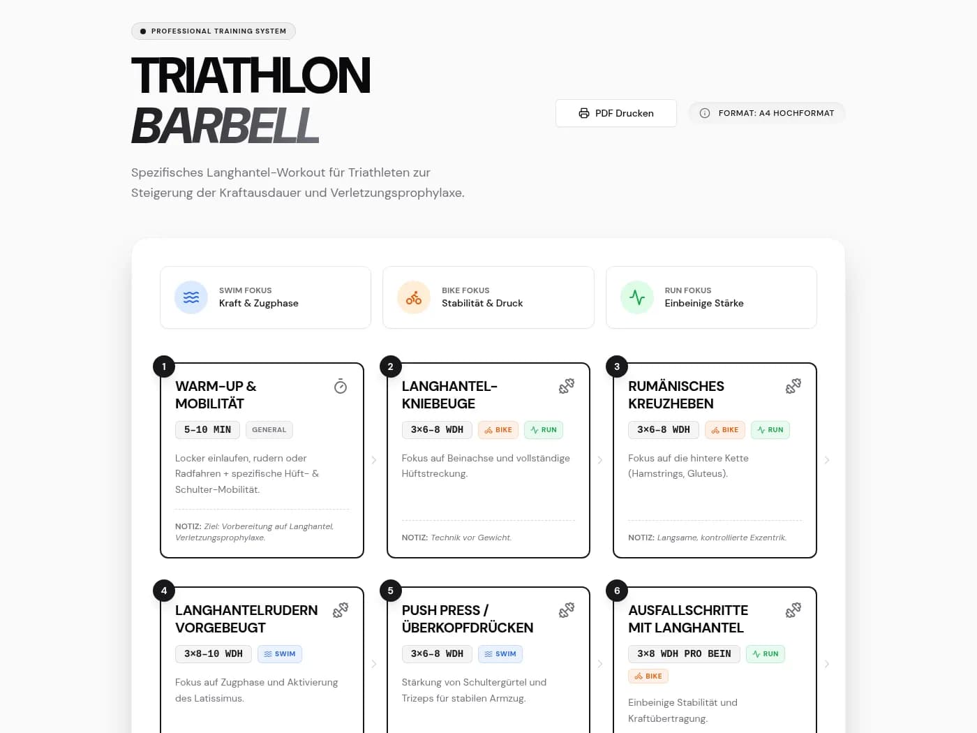 Triathlon Barbell Workout Chart